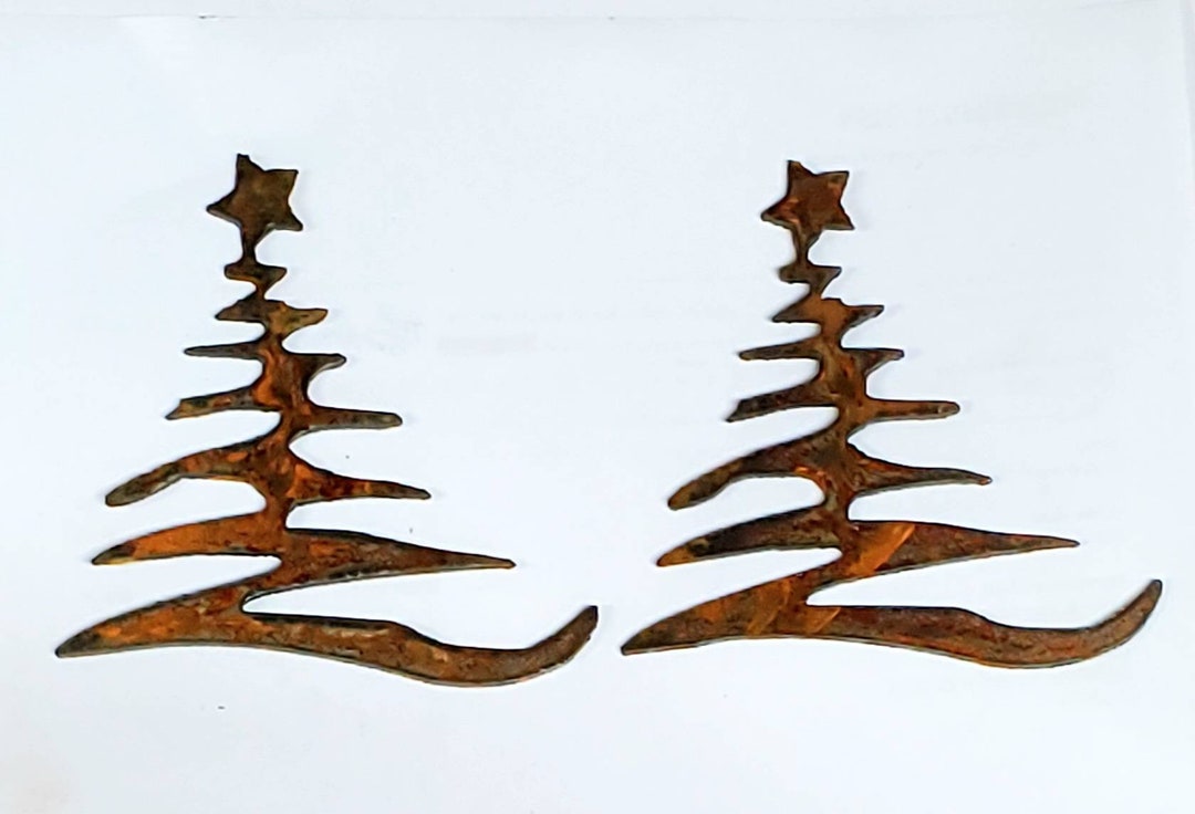 Lot Set of 2 Squiggly Christmas Tree Holiday Shapes 4 Inch Rough Rusty ...
