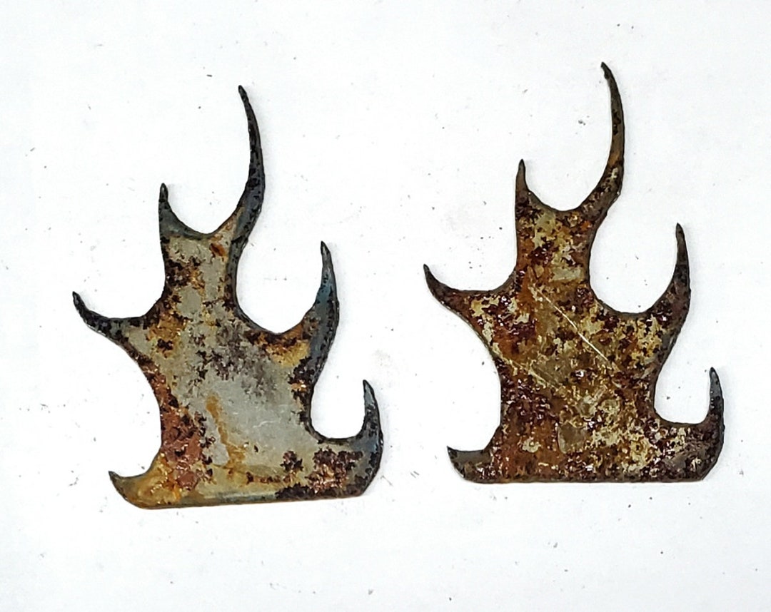 Lot Set of 2 Flame Fire Burn Shapes 3 Inch Rough Rusty Metal Steel Wall ...