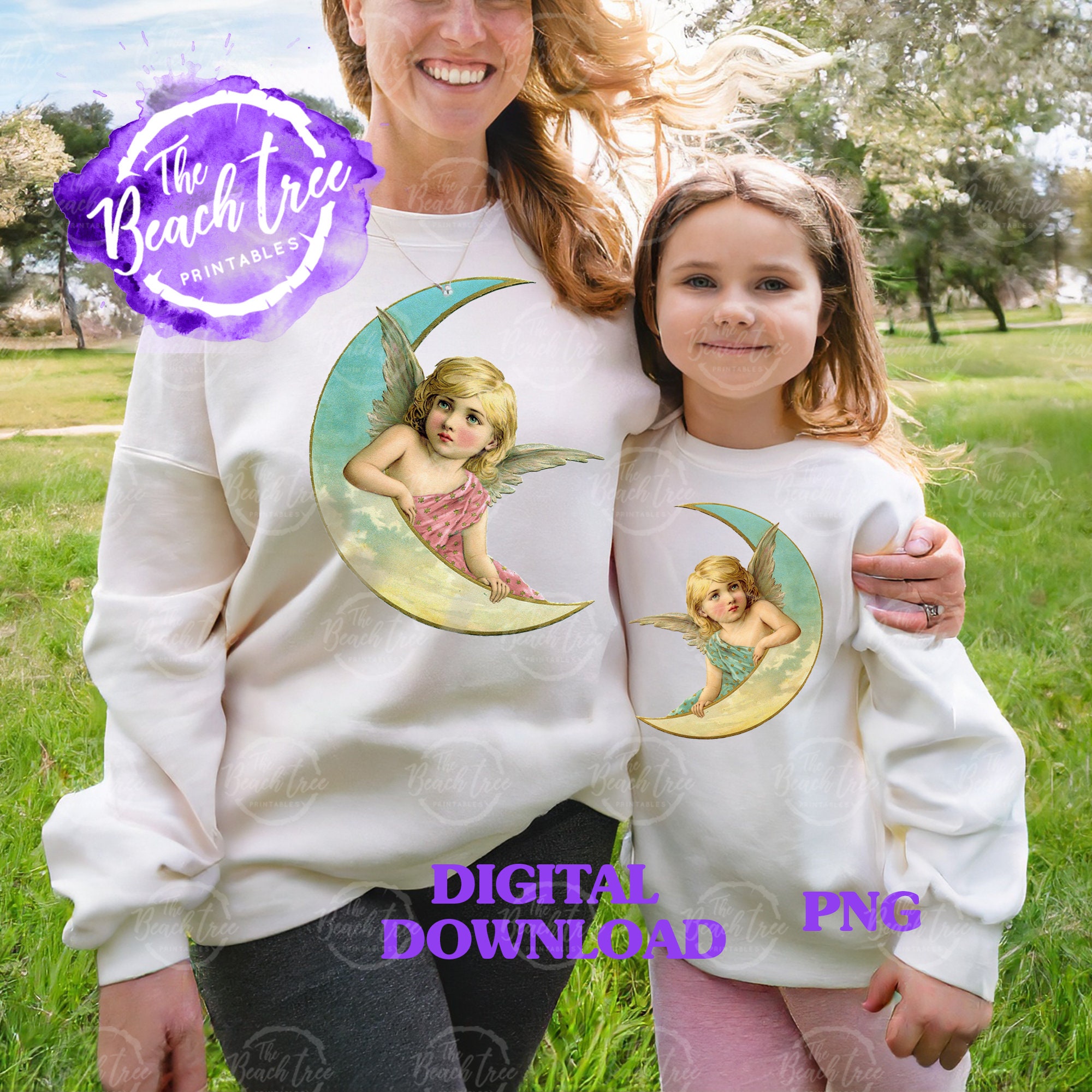 Pink and Blue Angel Pngs Cherub Moon Pngs Mommy and Me - Etsy