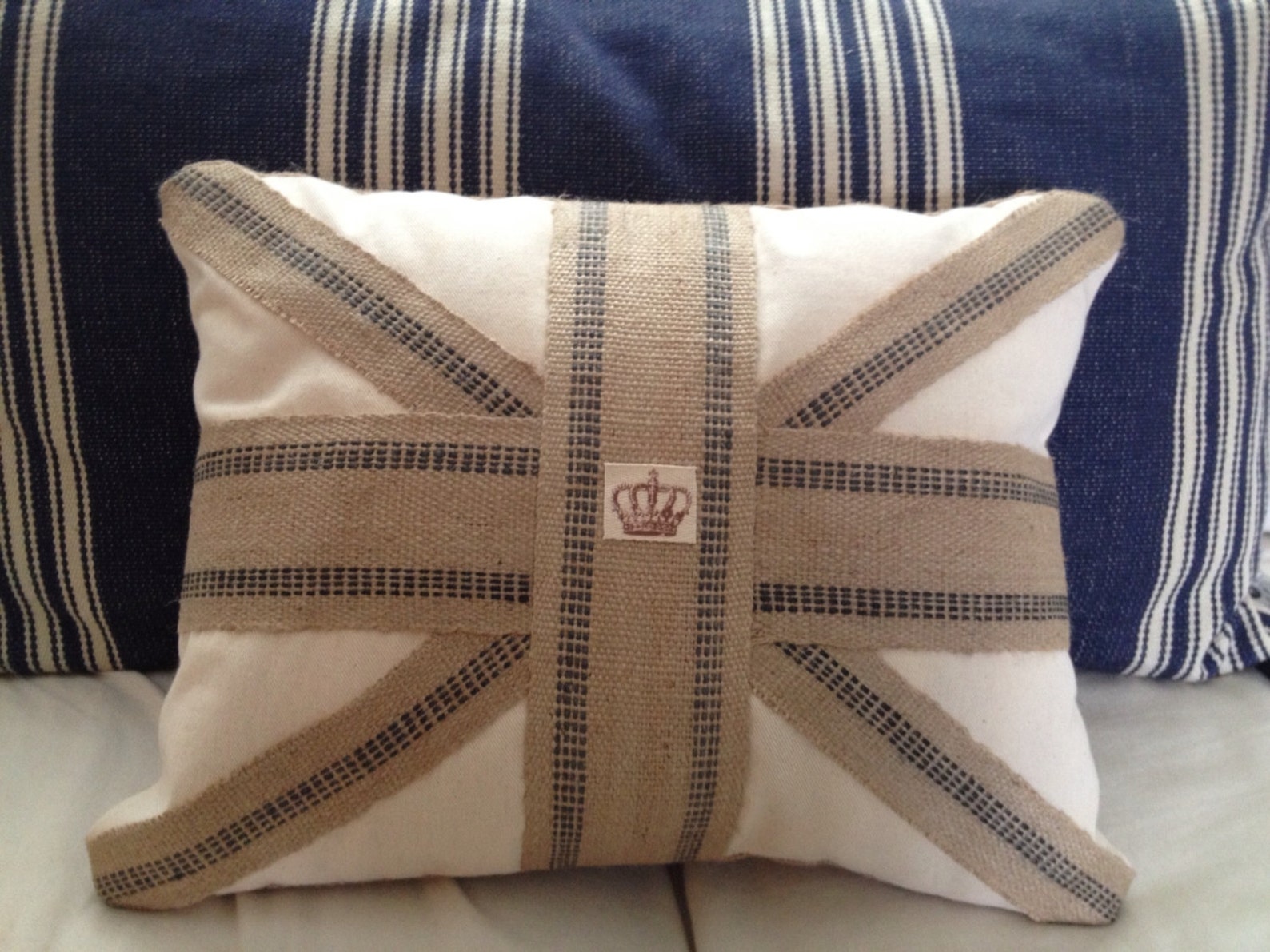 Neutral Burlap and Cream British Union Jack Pillow 16” X 26” - Etsy