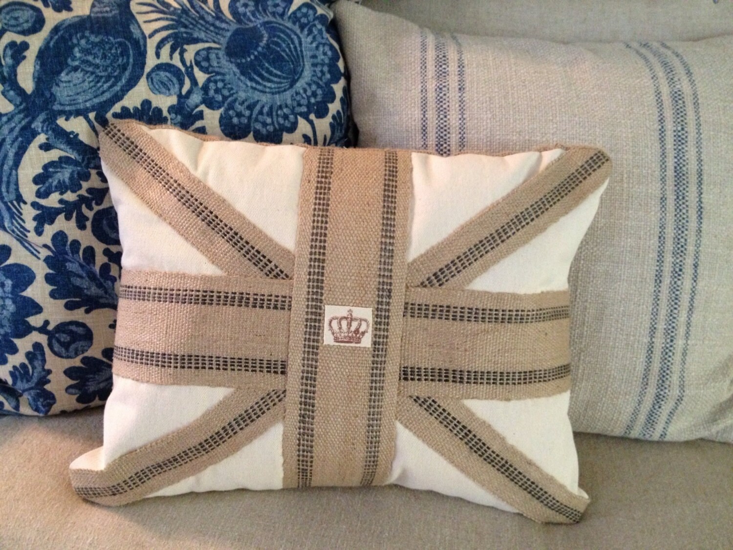 Neutral Burlap and Cream British Union Jack Pillow 16” X 26” - Etsy