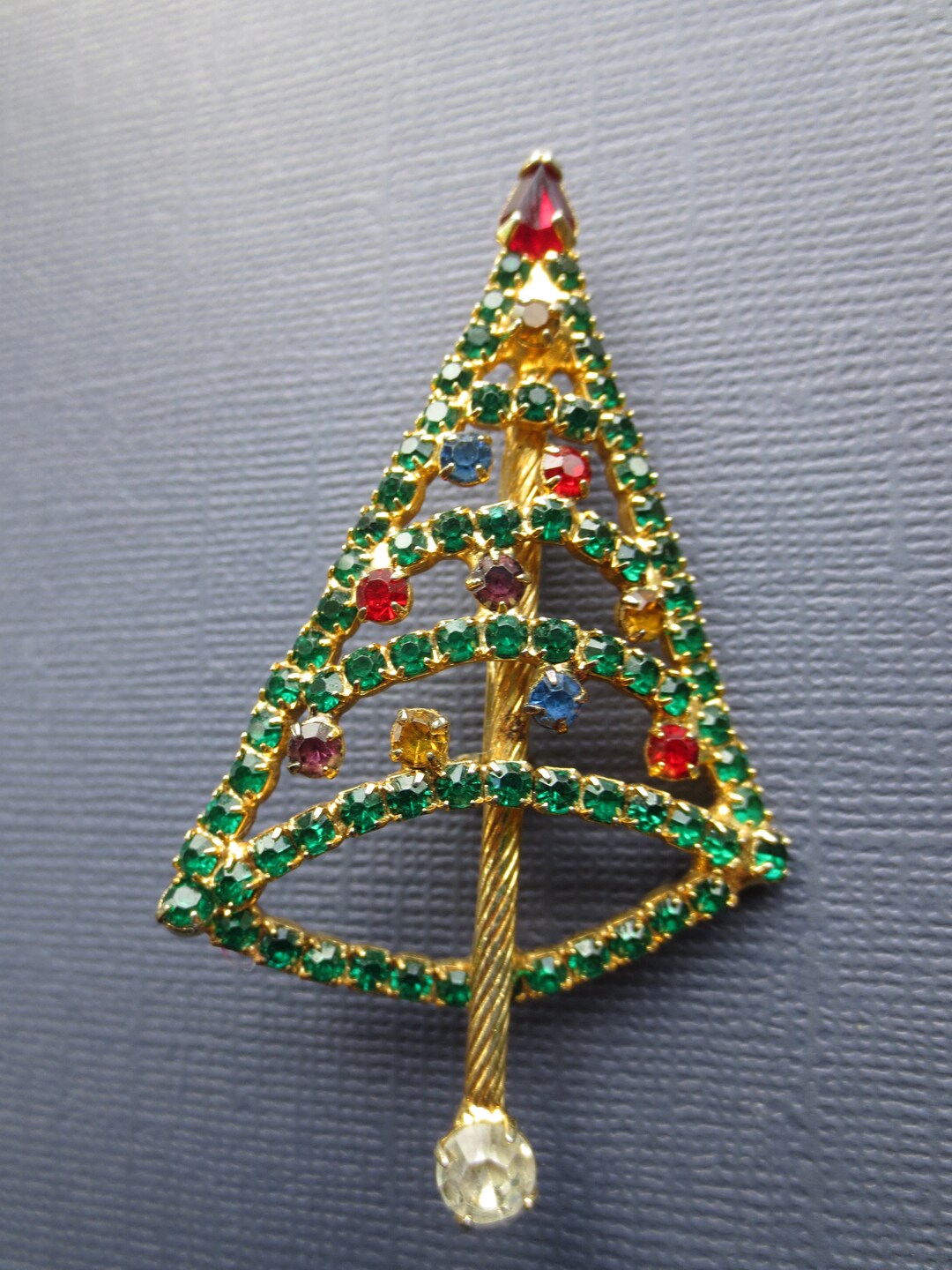 Vintage Rhinestone X-mas Tree Brooch. Mid Century - Etsy