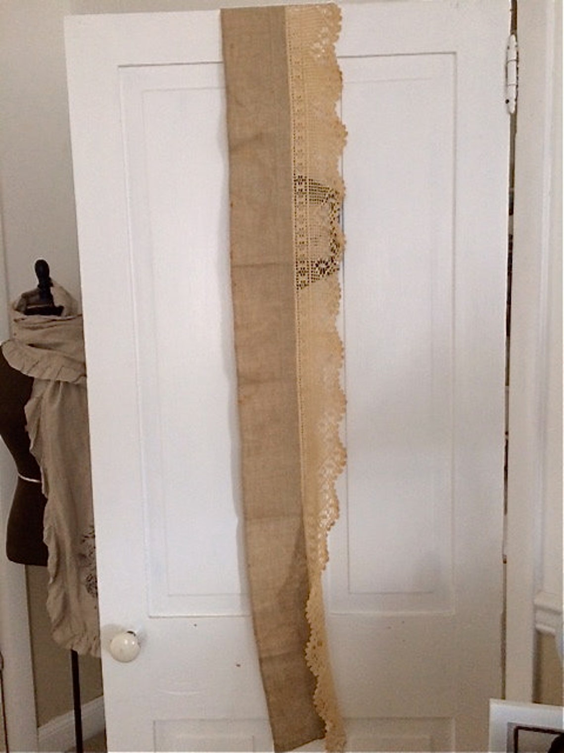 Antique Linen Fireplace Mantle Cloth with Lace Edge | Etsy