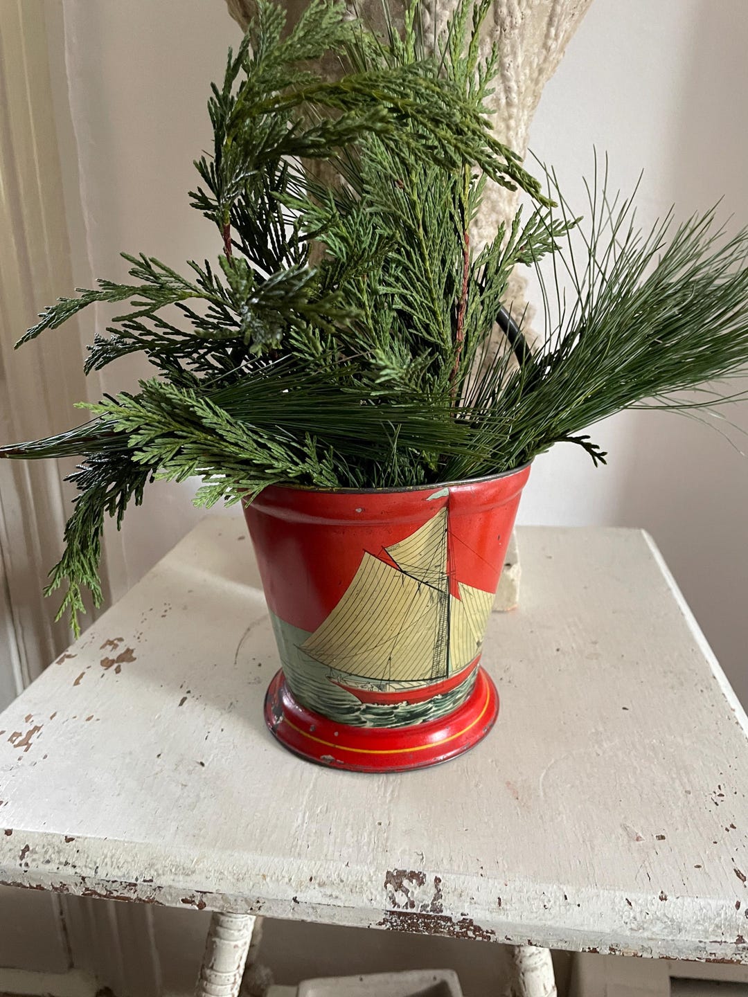 Antique French Tin Sand Pail With Schooner - Etsy