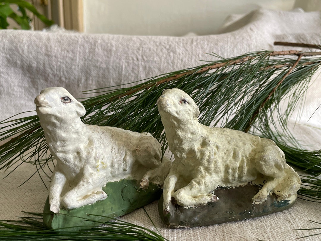 Antique Chalkware Sheep Pair - Etsy