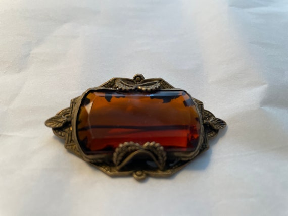 Antique Amber Pin with Filligree - Gem