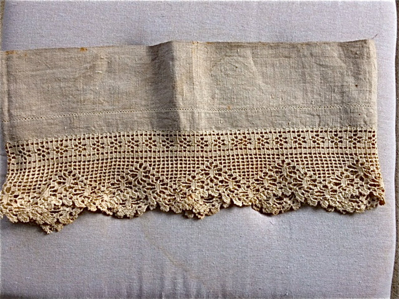 Antique Linen Fireplace Mantle Cloth with Lace Edge | Etsy