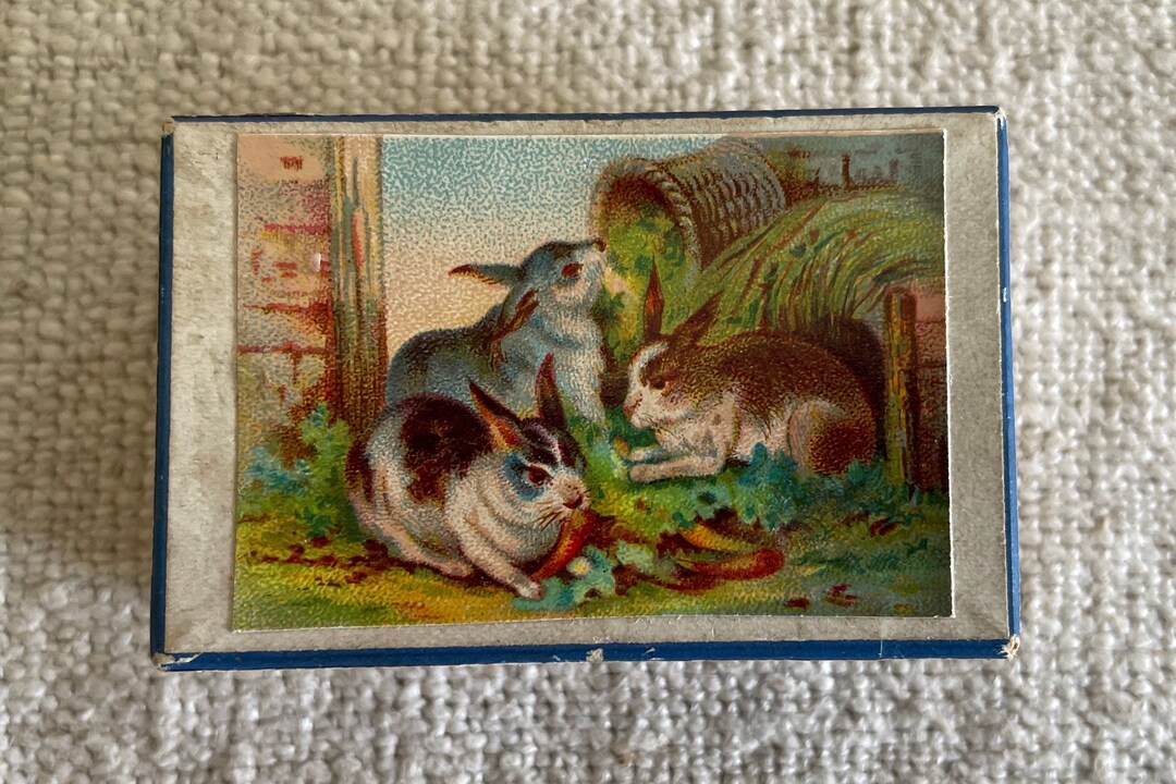 Antique Small Box With Rabbits - Etsy