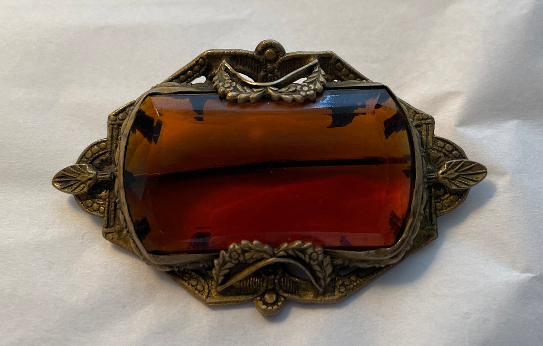 Antique Amber Pin With Filligree - Etsy