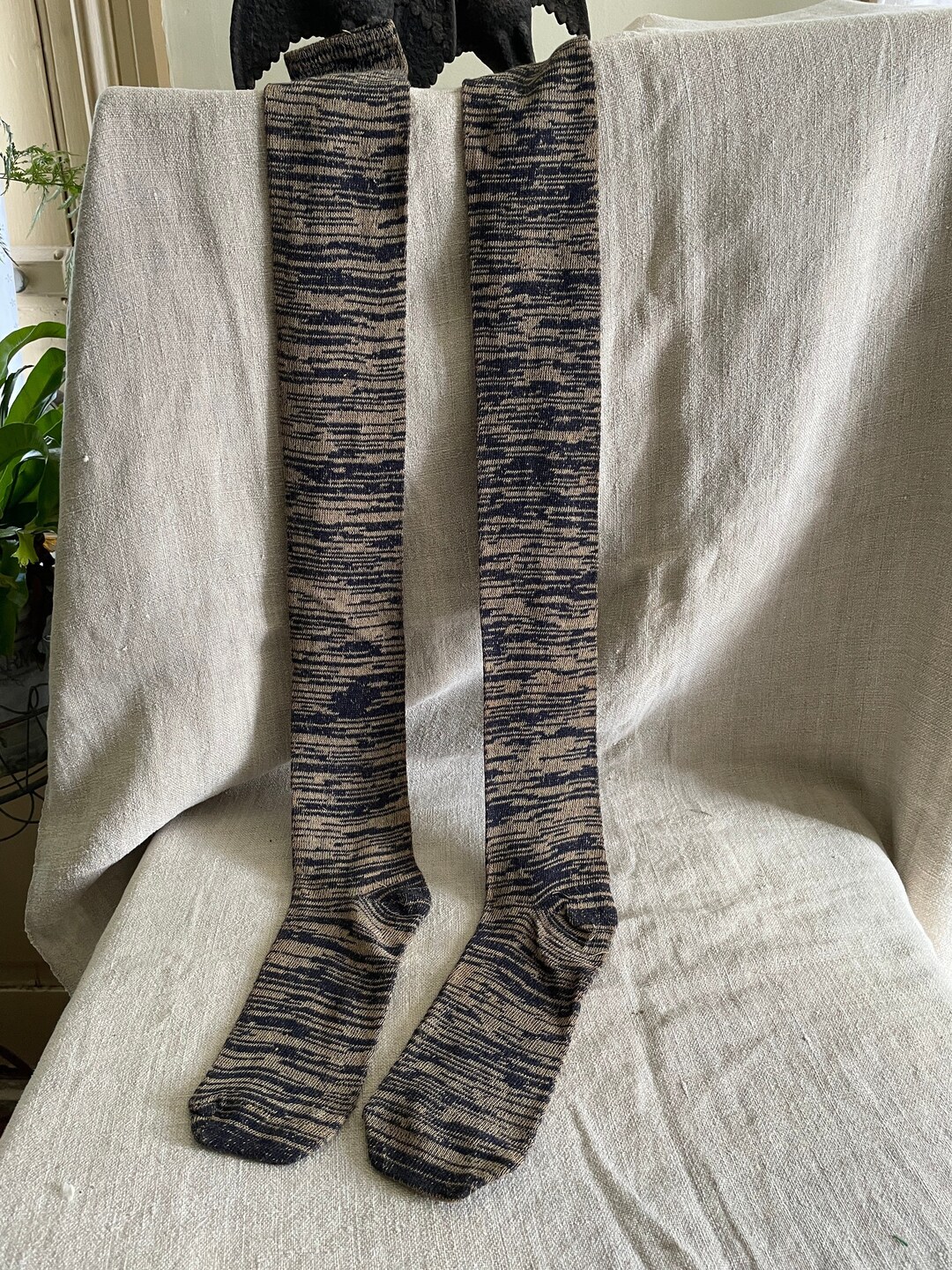 Antique Indigo and Natural Stockings - Etsy