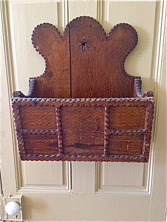 Antique Wall Box Grain Painted With Chip Carved Star | Etsy