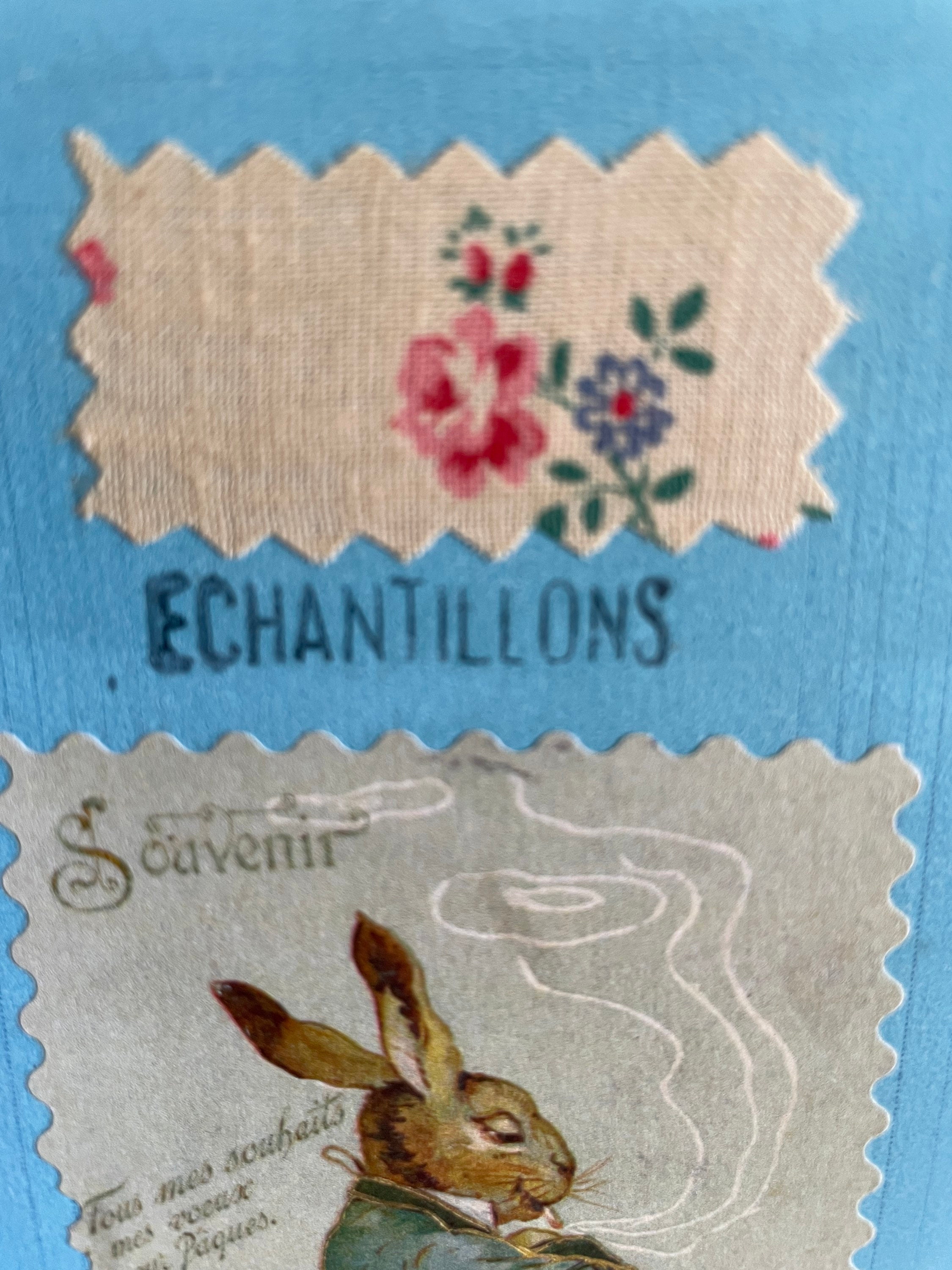 Antique French Fabric Swatch Cards With Rabbits - Etsy
