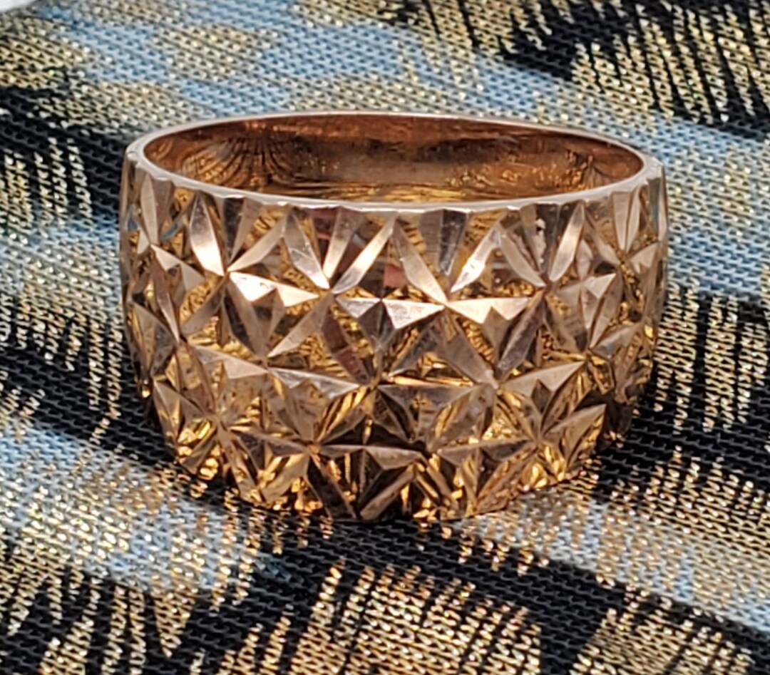 Vintage Rose Gold Diamond Pattern Ring - Etsy