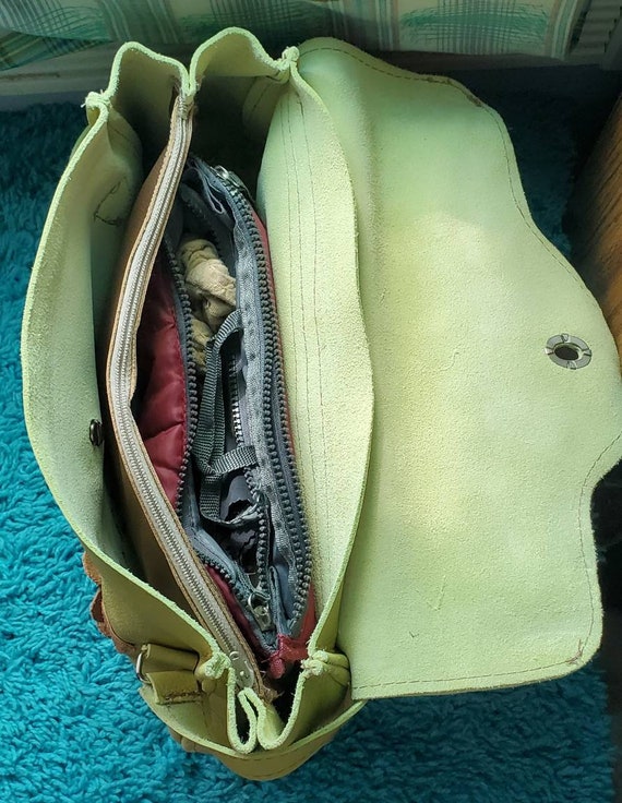 Vintage Leather Lime Green Floral Purse/Bag - Gem