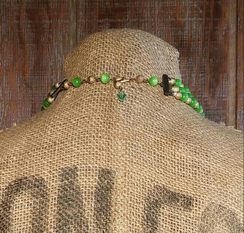Vintage Green Triple Strand Necklace - Etsy