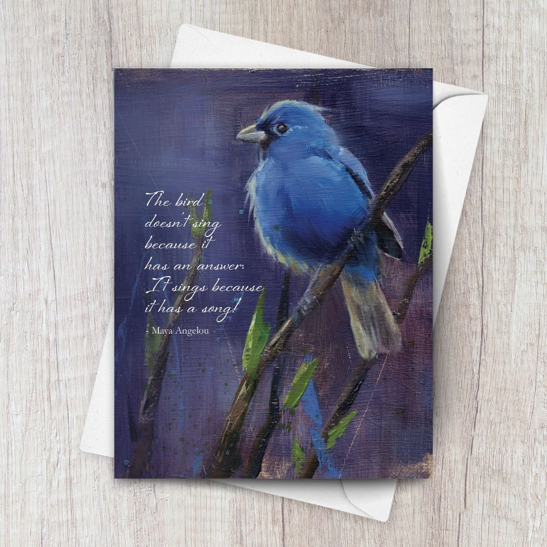 Indigo Bunting Note Card Featuring an Inspirational Quote on Front and ...