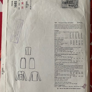 1960s 60s Original Vintage Sewing Pattern Vogue Couturier Design 1685 ...