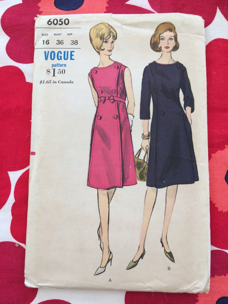 1960s 60s Original Vintage Sewing Pattern MOD Shift Dress Side Buttoned ...