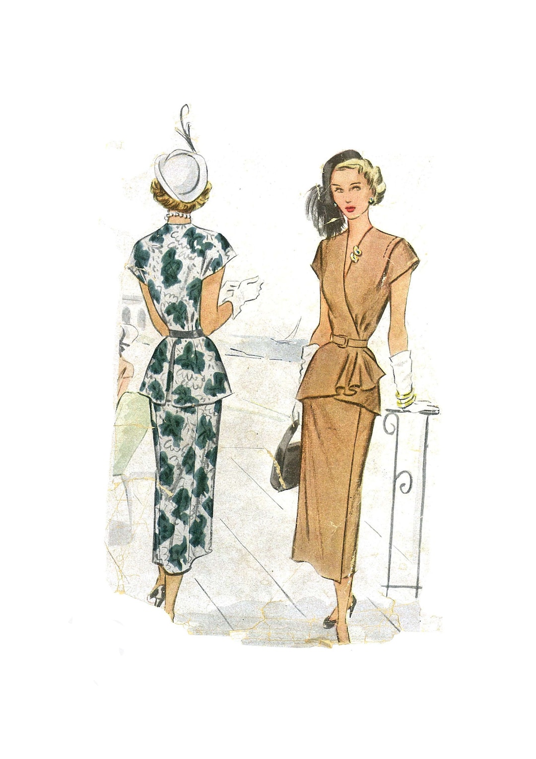1940s 40s Vintage Sewing Pattern Mccall 7533 Peplum Wrap Dress Two ...