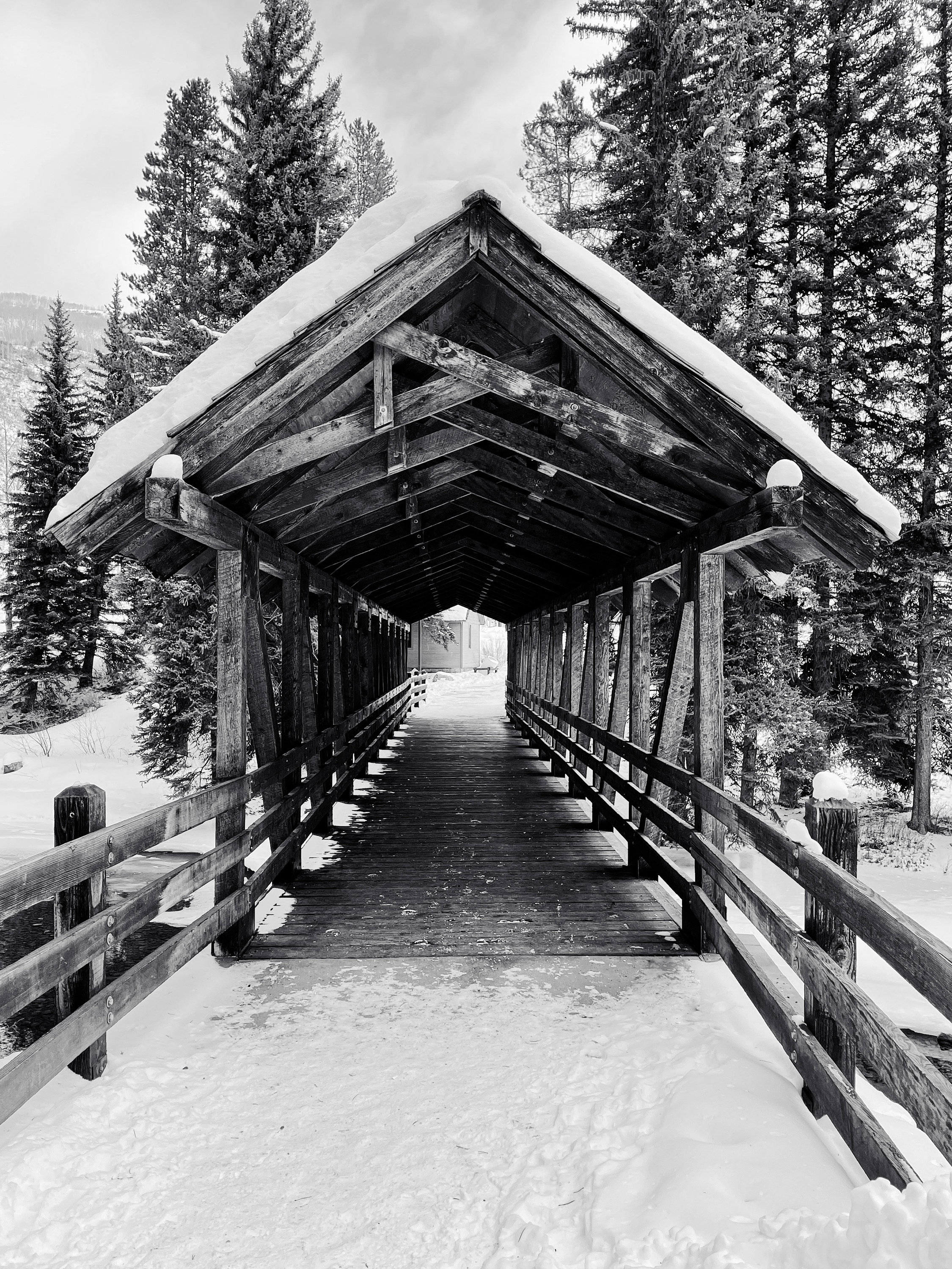 Black and White Photography Print: Vail Colorado, Covered Bridge ...