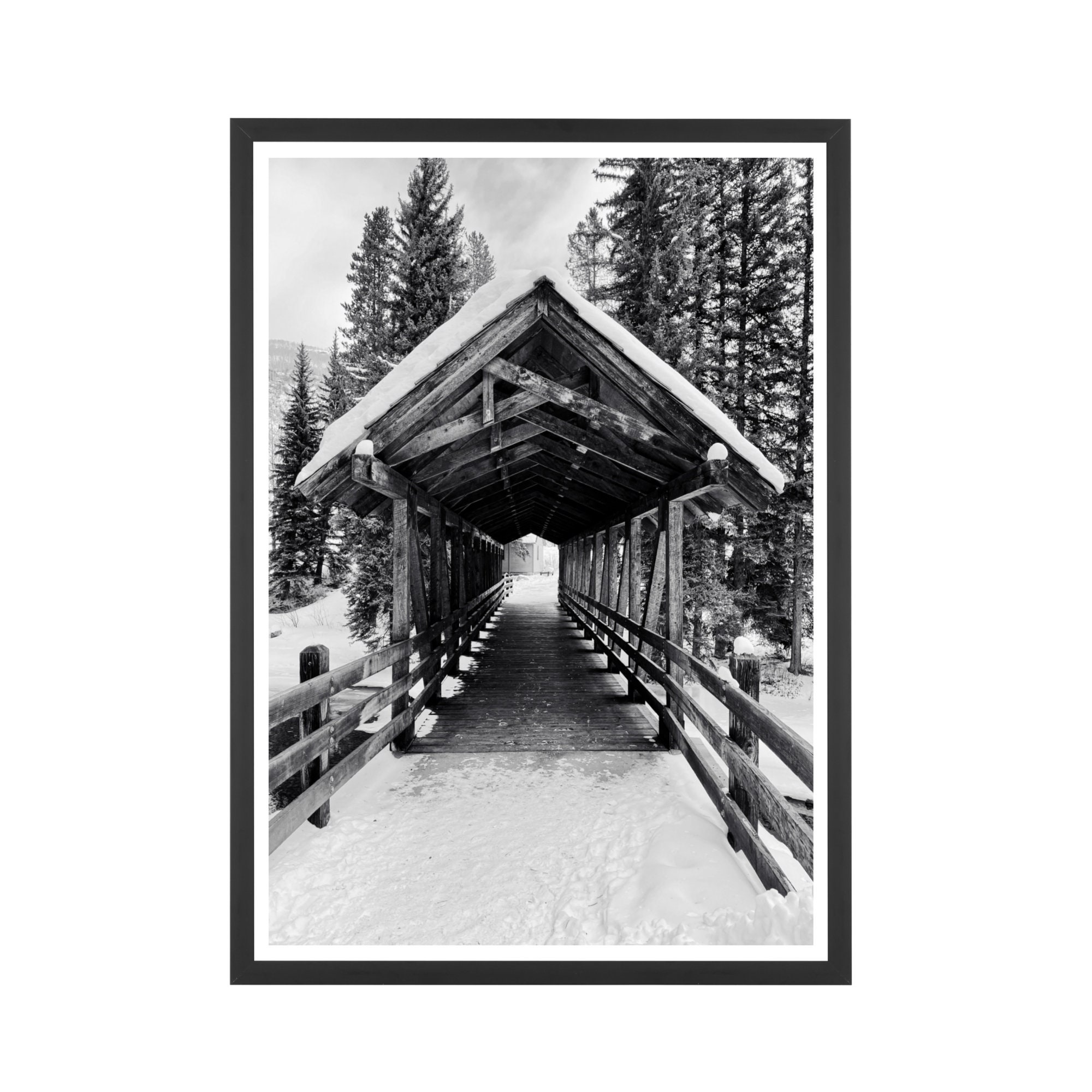 Black and White Photography Print: Vail Colorado, Covered Bridge ...