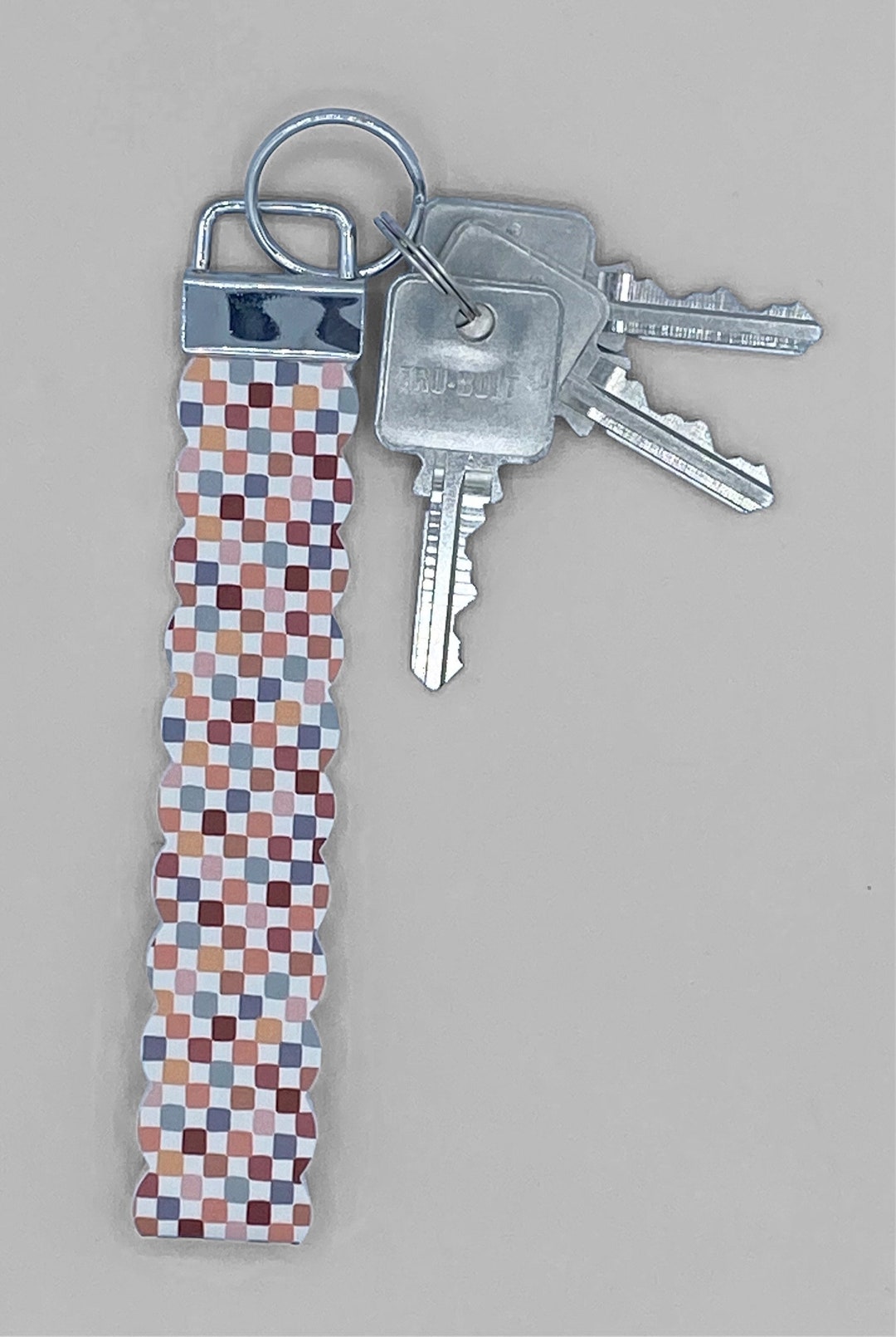Neutral Checkered Key Fob Wristlet for Women, Fall Aesthetic Wrist ...