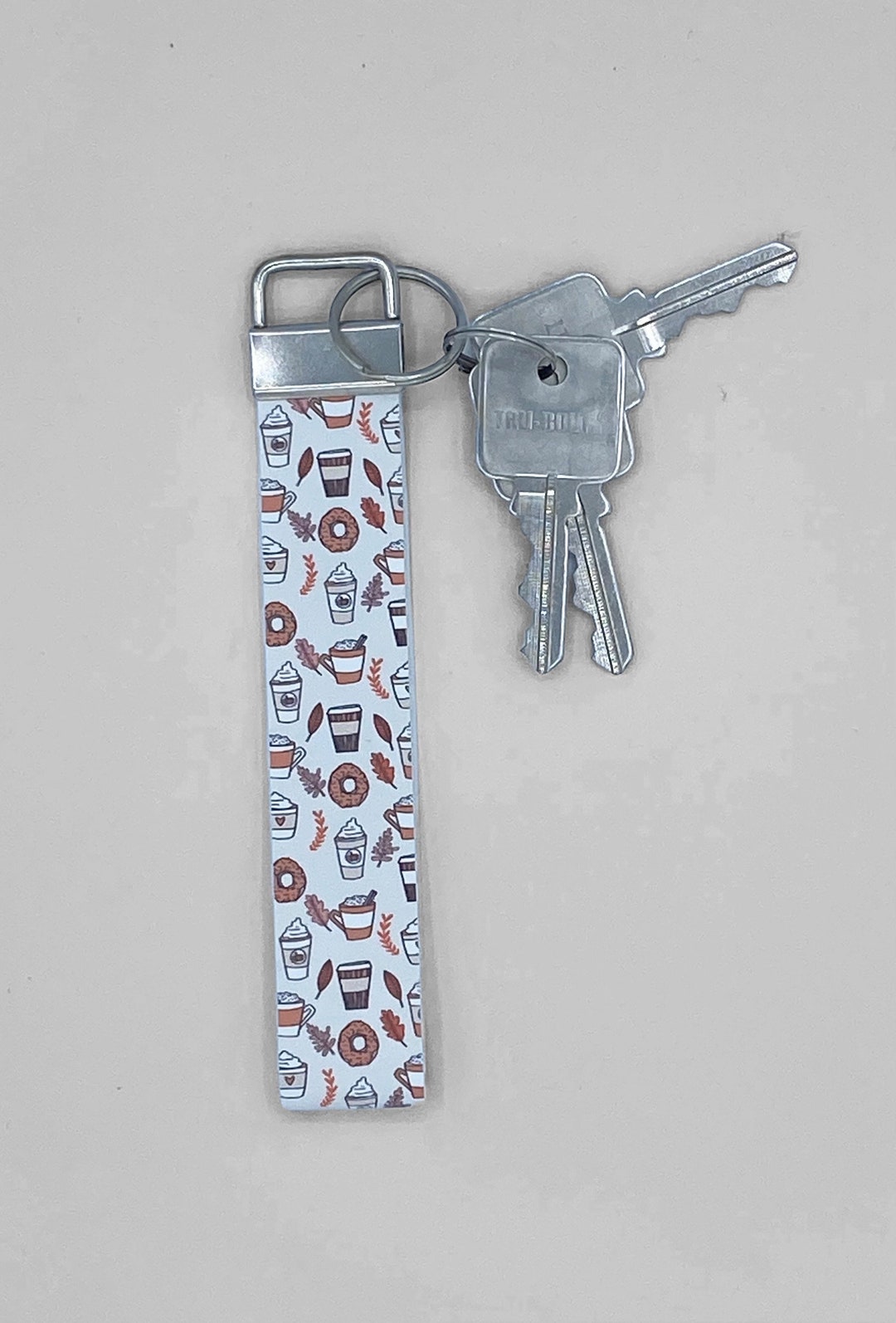 Pumpkin Spice Key Fob Wristlet for Women, Coffee and Donuts Wrist ...