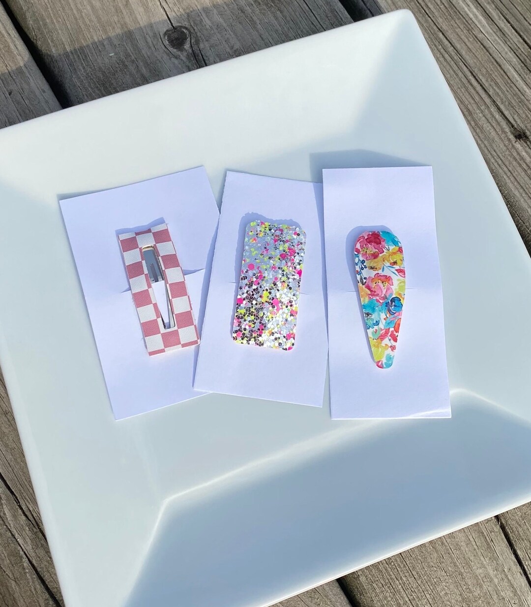 Trendy Hair Clips for Girls Set of 3, Pink Checkered Snap Clips for ...