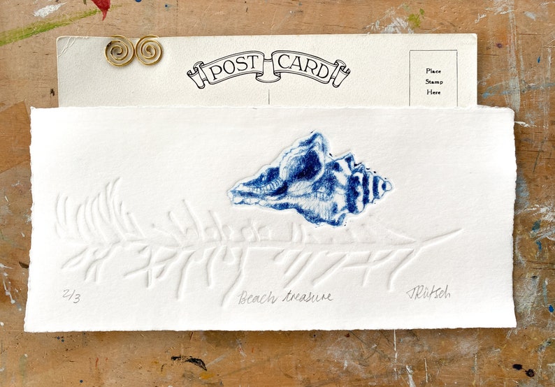 Original Intaglio Print, Shell Artwork, Beach Art, Printmaking - Etsy