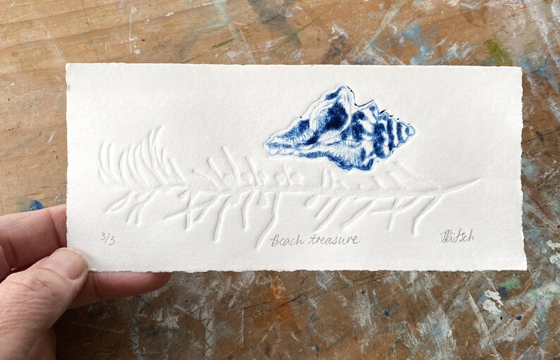 Original Intaglio Print, Shell Artwork, Beach Art, Printmaking - Etsy