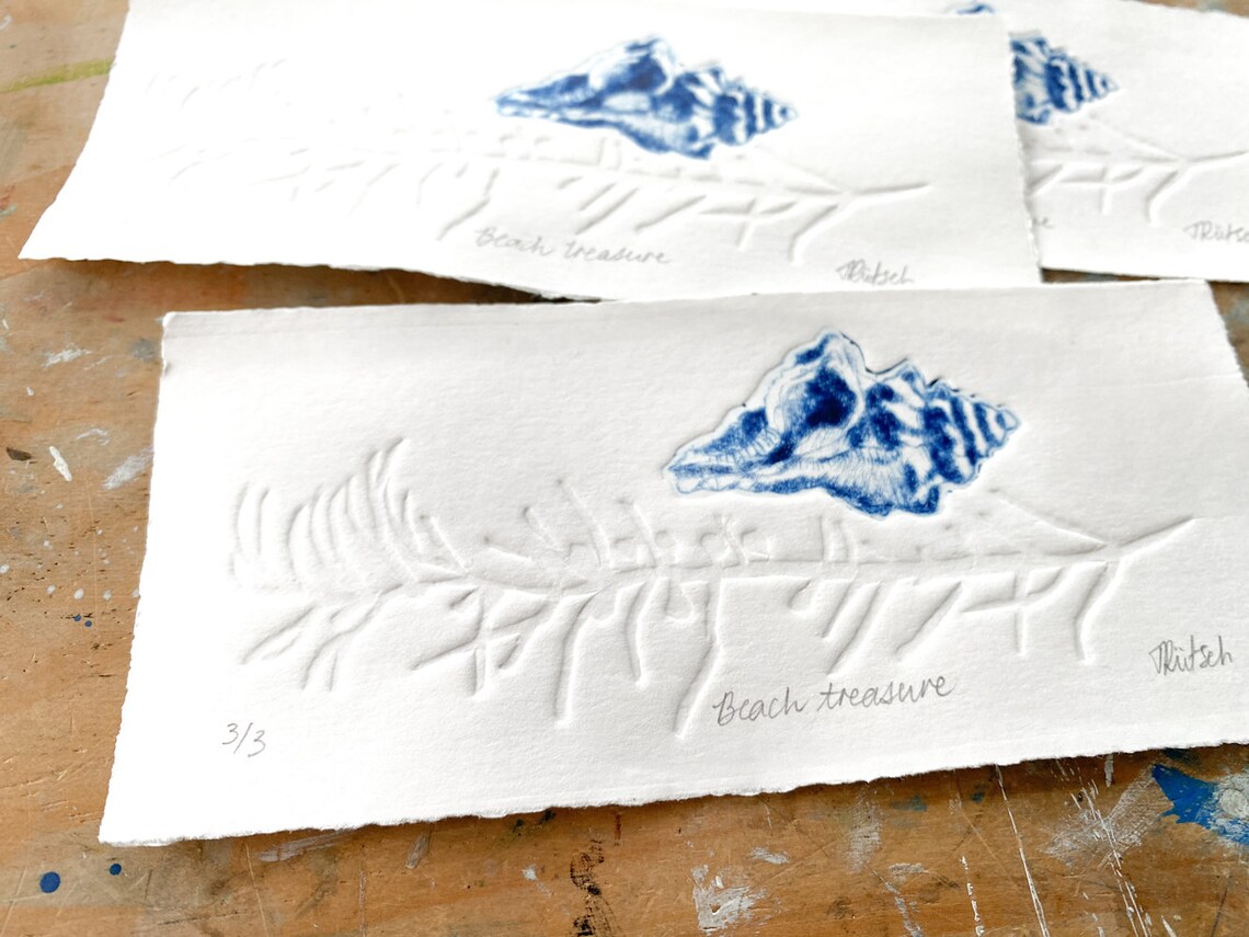 Original Intaglio Print Shell Artwork Beach Art Printmaking - Etsy