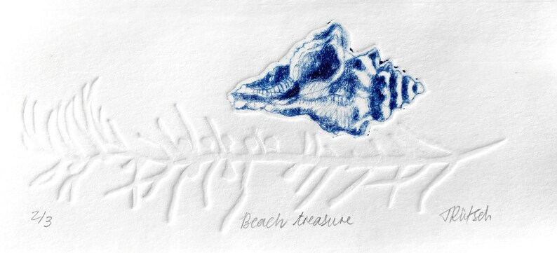 Original Intaglio Print, Shell Artwork, Beach Art, Printmaking - Etsy