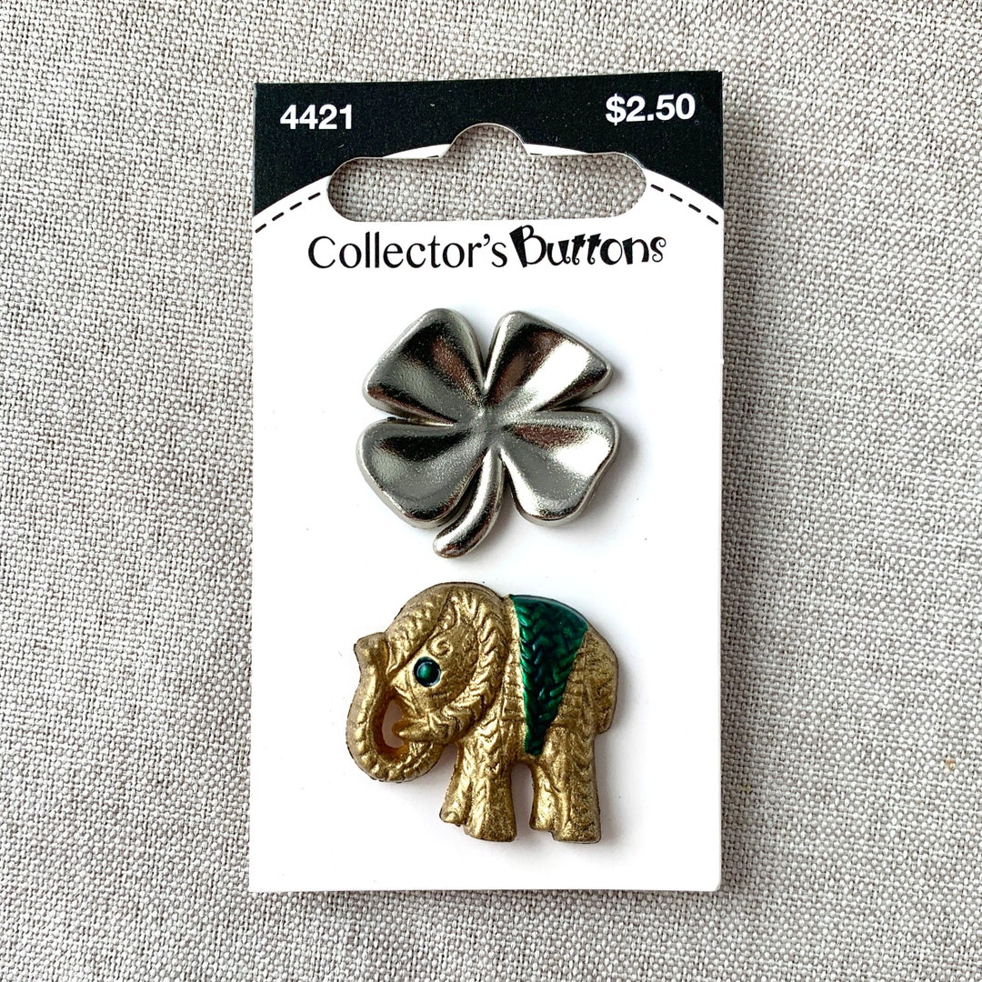 4421 Elephant and Clover - Collectors Buttons - 1 Hole Shank Buttons ...