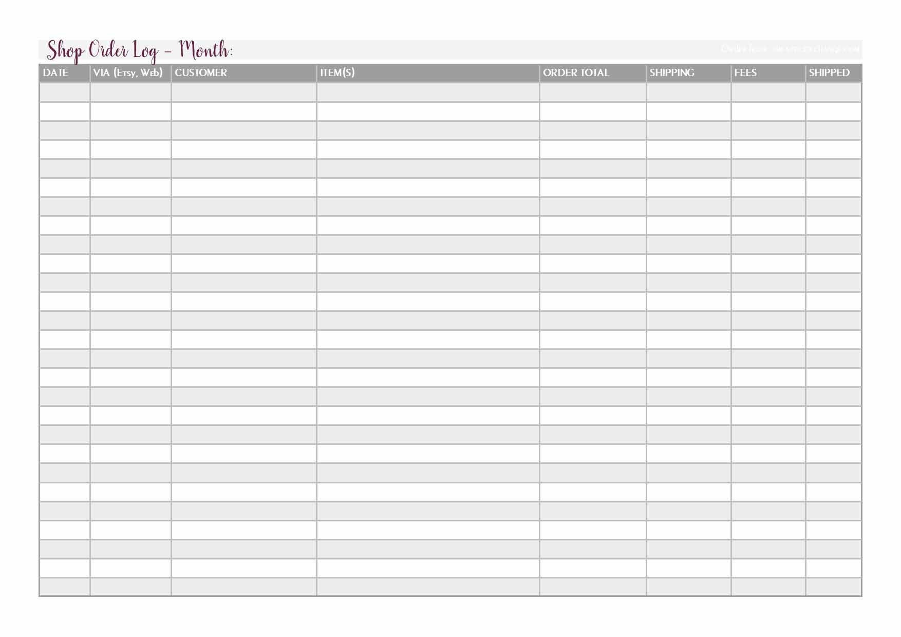 Shop Order Log Tracker Ledger PDF Printable Download - Etsy