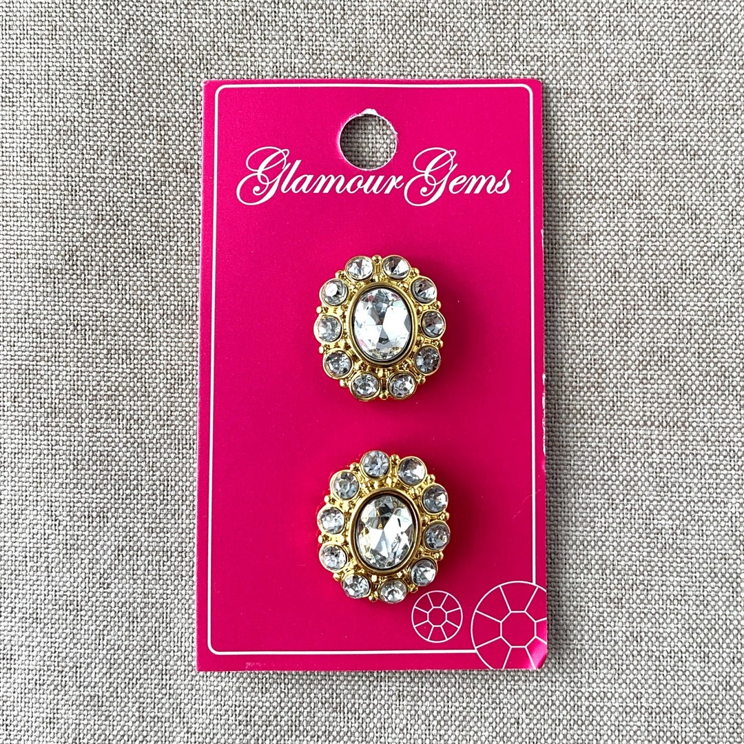 5203 Gold Oval - Glamour Gems - Shank Button - 22mm - Gold Clear - Etsy