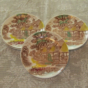 Set of 5 Vintage "english Cottage" Dinner Plates - Light and Dark Brown ...