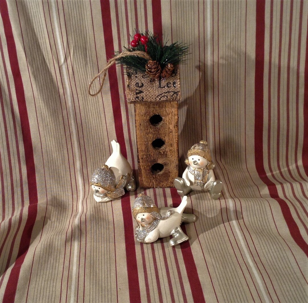 Festive Christmas, Winter Decor Set of 3 Bundled up Bird Figurines ...