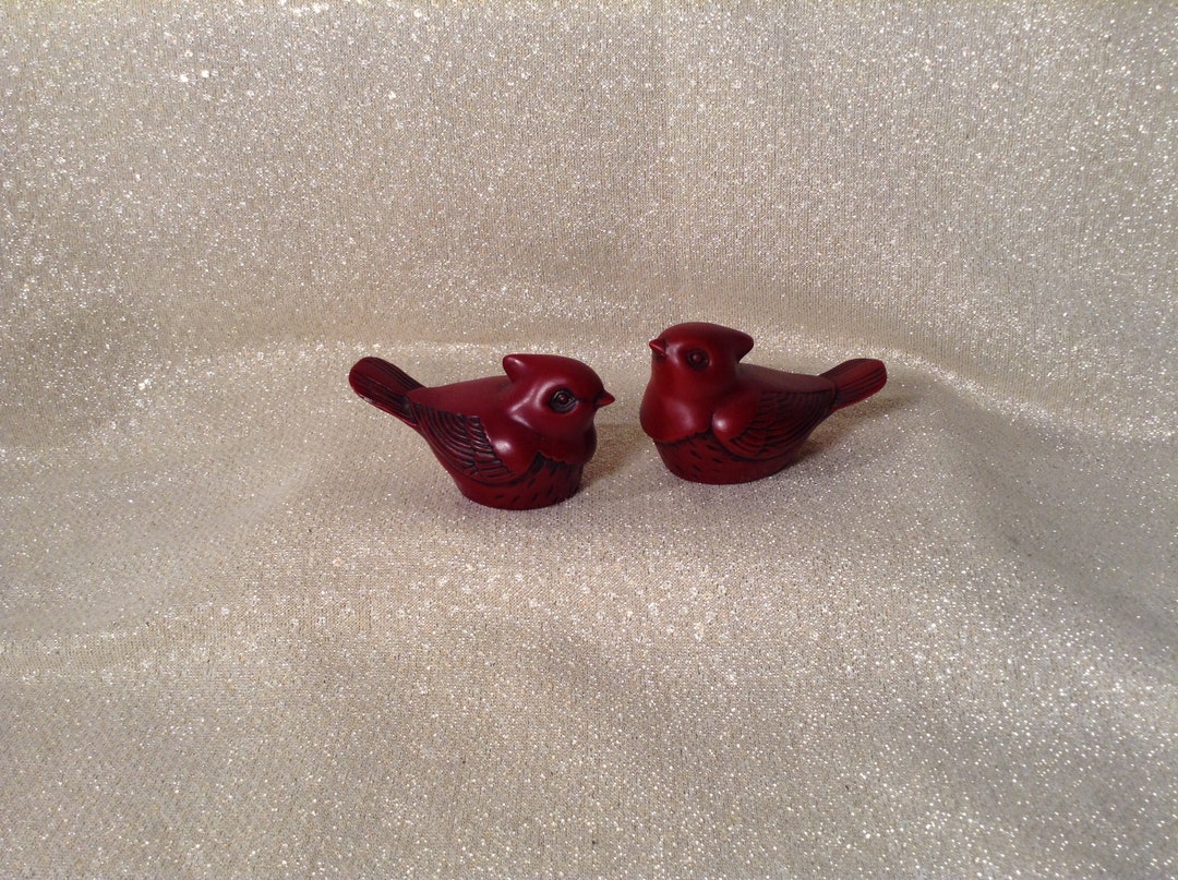 Set of 2 Vintage Cardinal Figurines Deep, Dark Red Colored Resin ...
