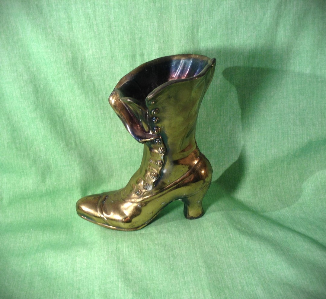 Large Vintage Brass Boot - Victorian Style Boot Figurine, Planter ...