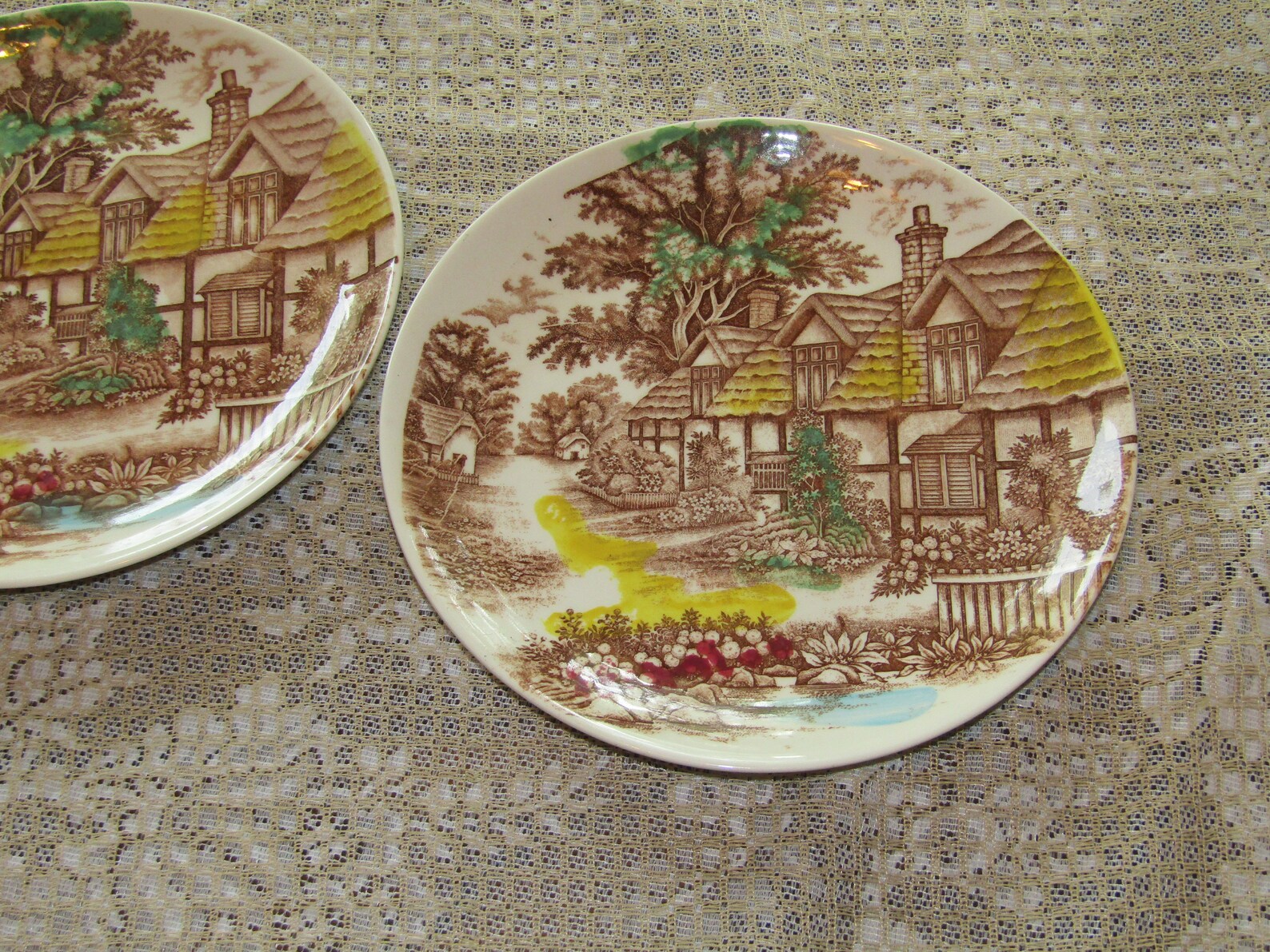 Set of 5 Vintage "english Cottage" Dinner Plates - Light and Dark Brown ...