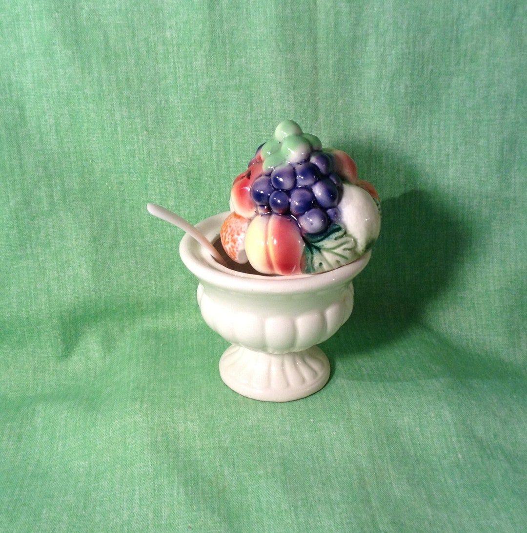 Vintage Fruit Compote Dish & Lid - Fruit Jelly Serving Dish With Lid ...