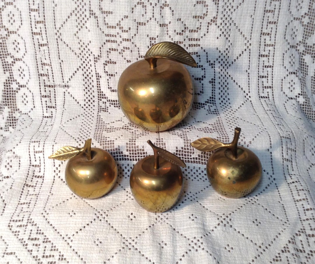 Set of 4 Brass Apples Figurines, Bells - Large Solid Brass Apple & 3 ...