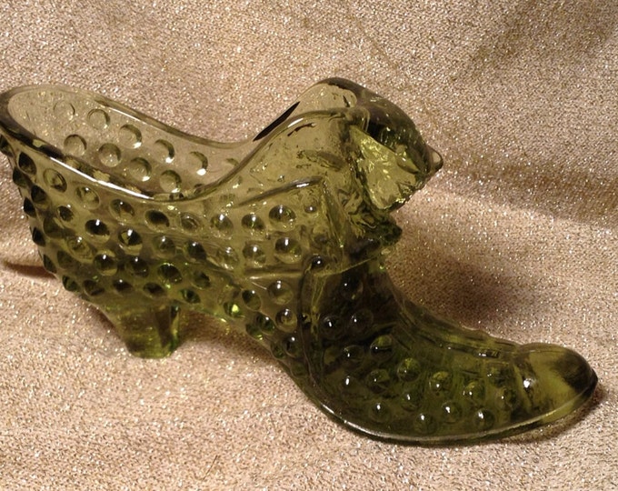 Fenton Green Glass Hobnail Shoe - Etsy