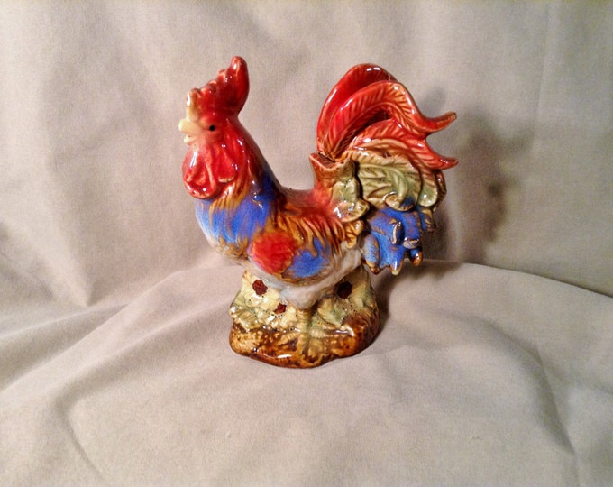 Colorful Rooster Figurine Glazed Ceramic Piece Rustic - Etsy