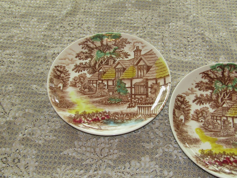 Set of 5 Vintage "english Cottage" Dinner Plates - Light and Dark Brown ...