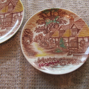 Set of 5 Vintage "english Cottage" Dinner Plates - Light and Dark Brown ...