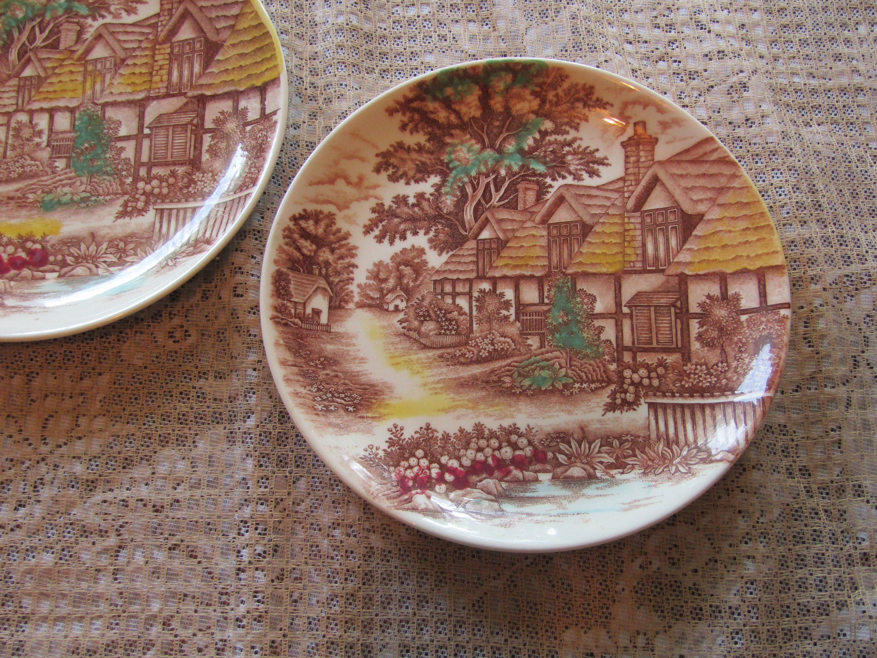 Set of 5 Vintage "english Cottage" Dinner Plates - Light and Dark Brown ...