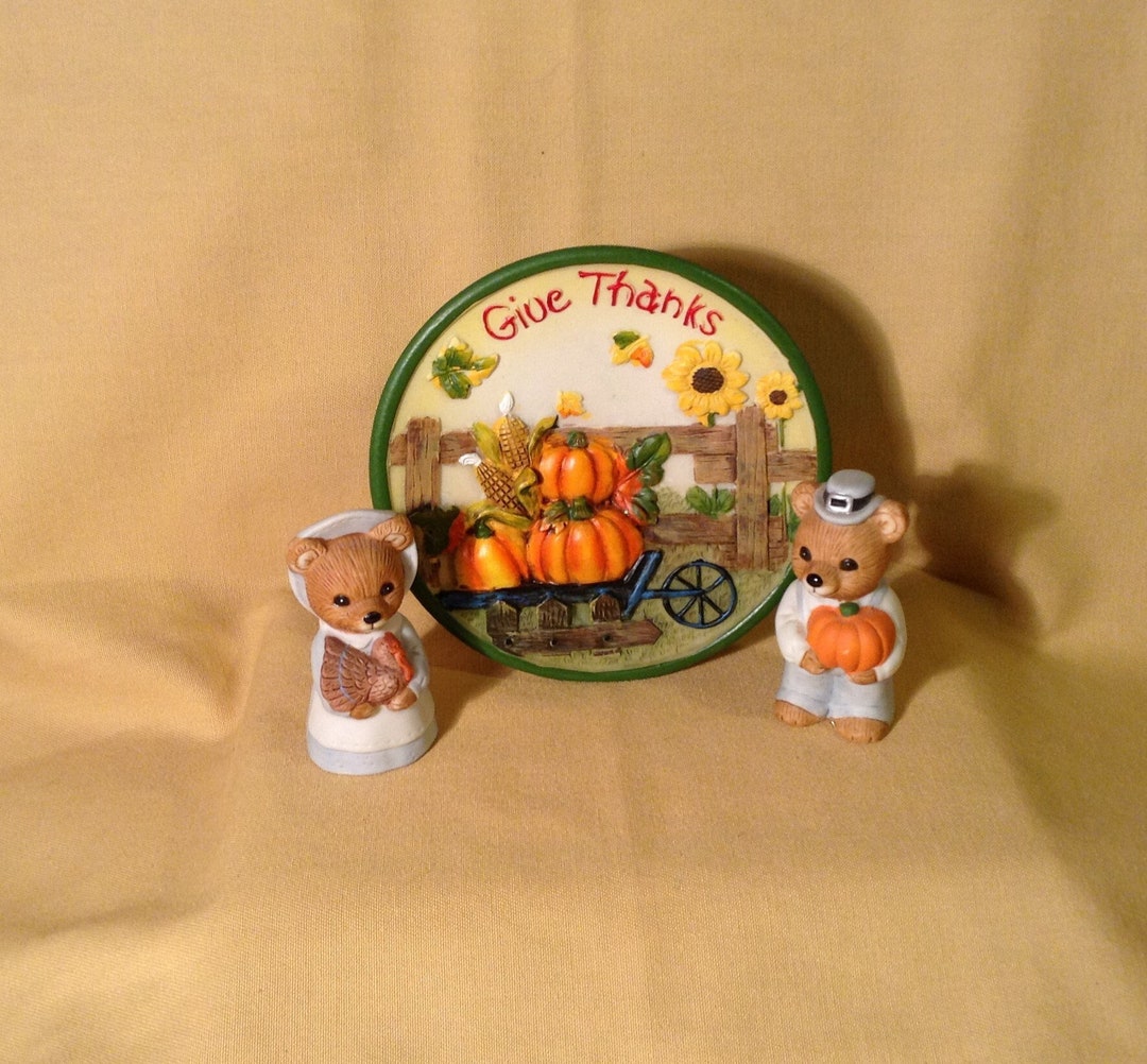 Set of 3 Vintage Thanksgiving Figurines, Miniatures - 2 Homco Bear ...