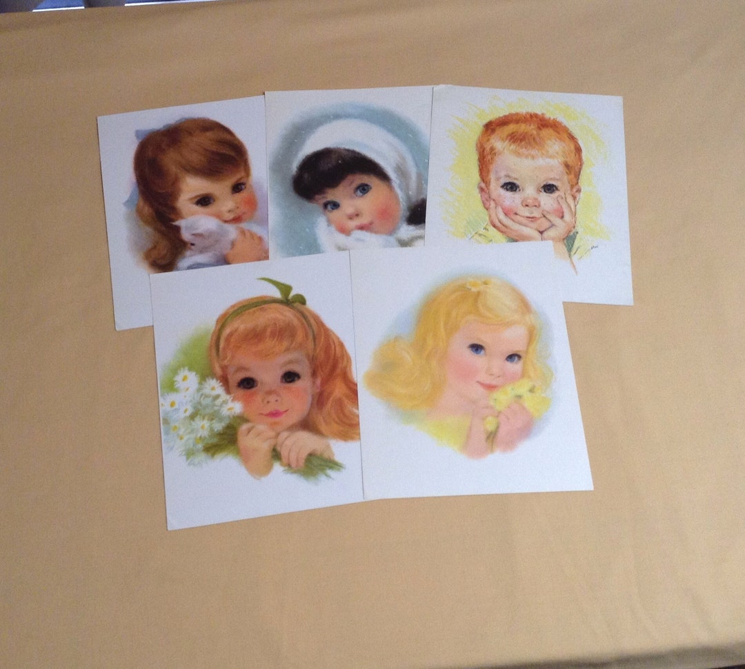 Set of 5 Vintage Mid-century Kids, Children Prints, Lithographs ...