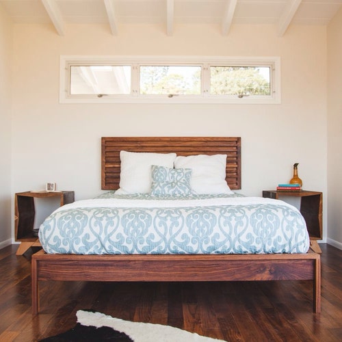 Modern Maple & Walnut Platform Bed With Storage Bed With - Etsy
